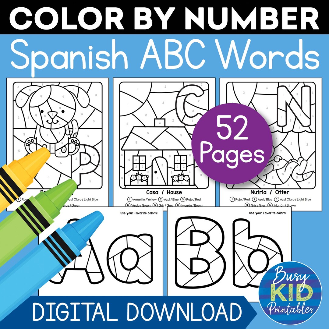 Spanish Words Kindergarten Printable Color by Number Español Coloring ...