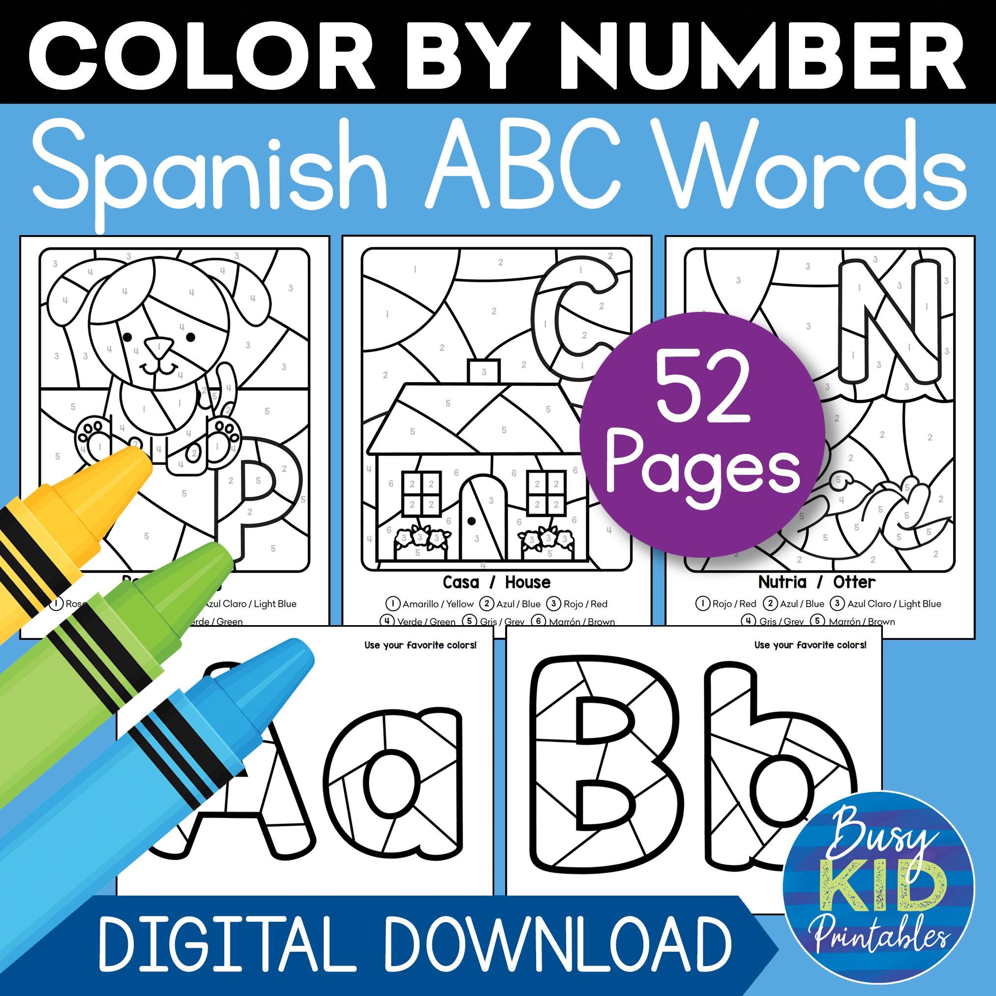 Spanish Words Kindergarten Printable Color by Number Español Coloring ...