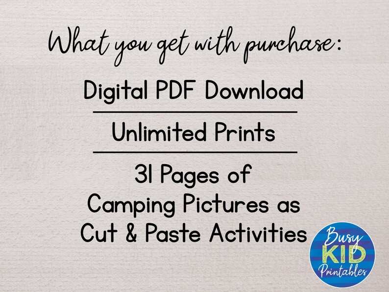 Camping Fun Scissor Skills Printable Cute Cut and Paste Activity Pages ...