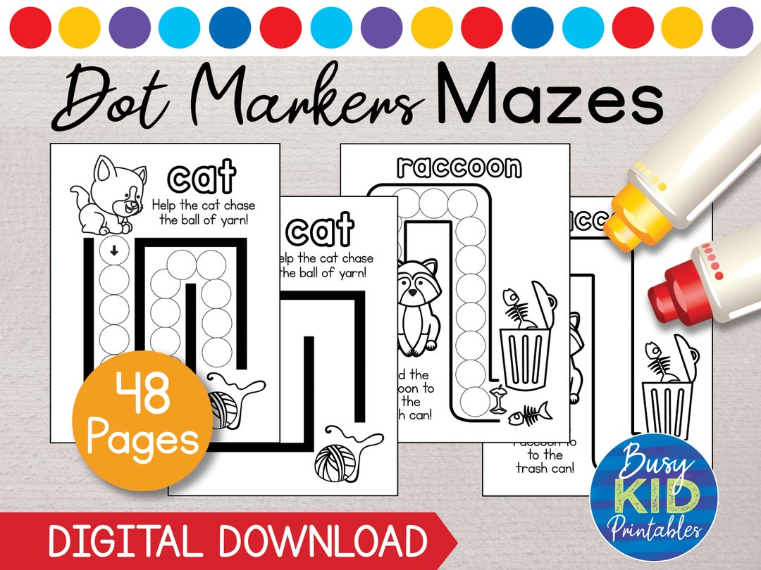 Printable Mazes for Dot Markers Easy Dab a Dot Coloring Activity Book ...