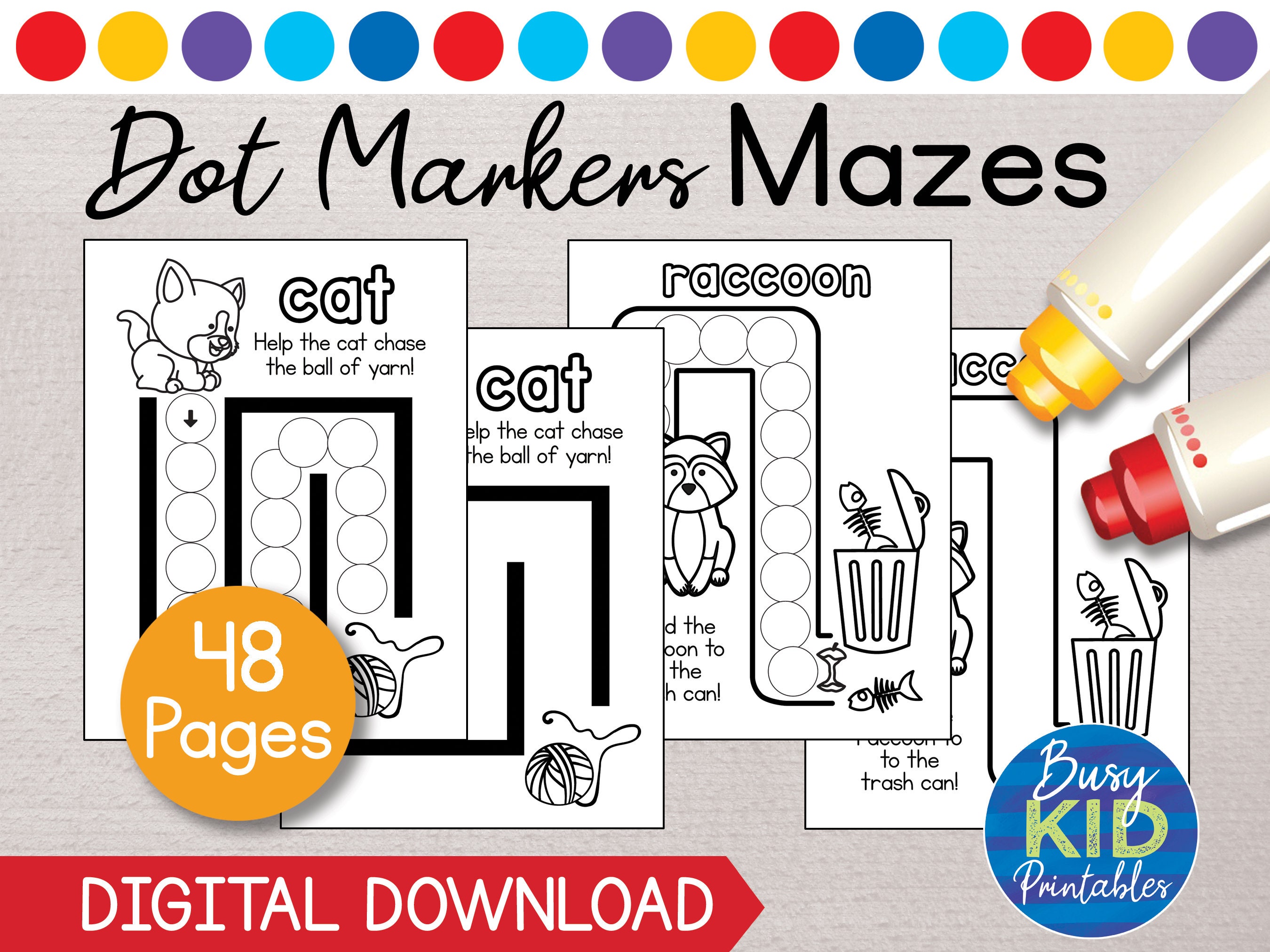 Printable Mazes for Dot Markers Easy Dab a Dot Coloring Activity Book ...