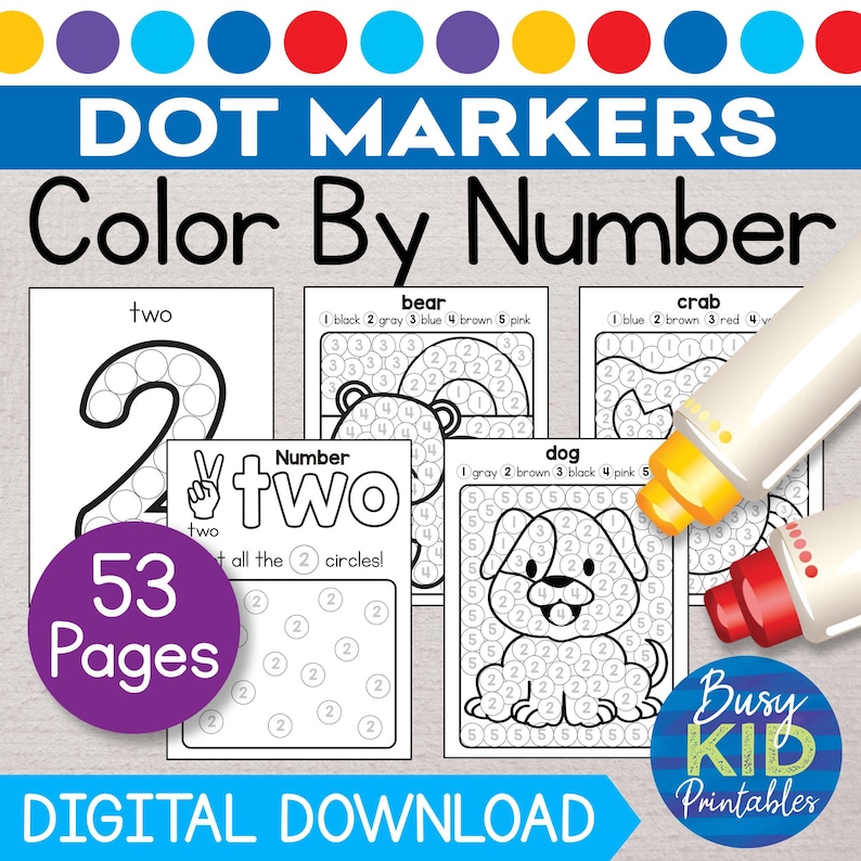 Color by Number Dot Marker Printable - Number Learning Dab a Dot ...