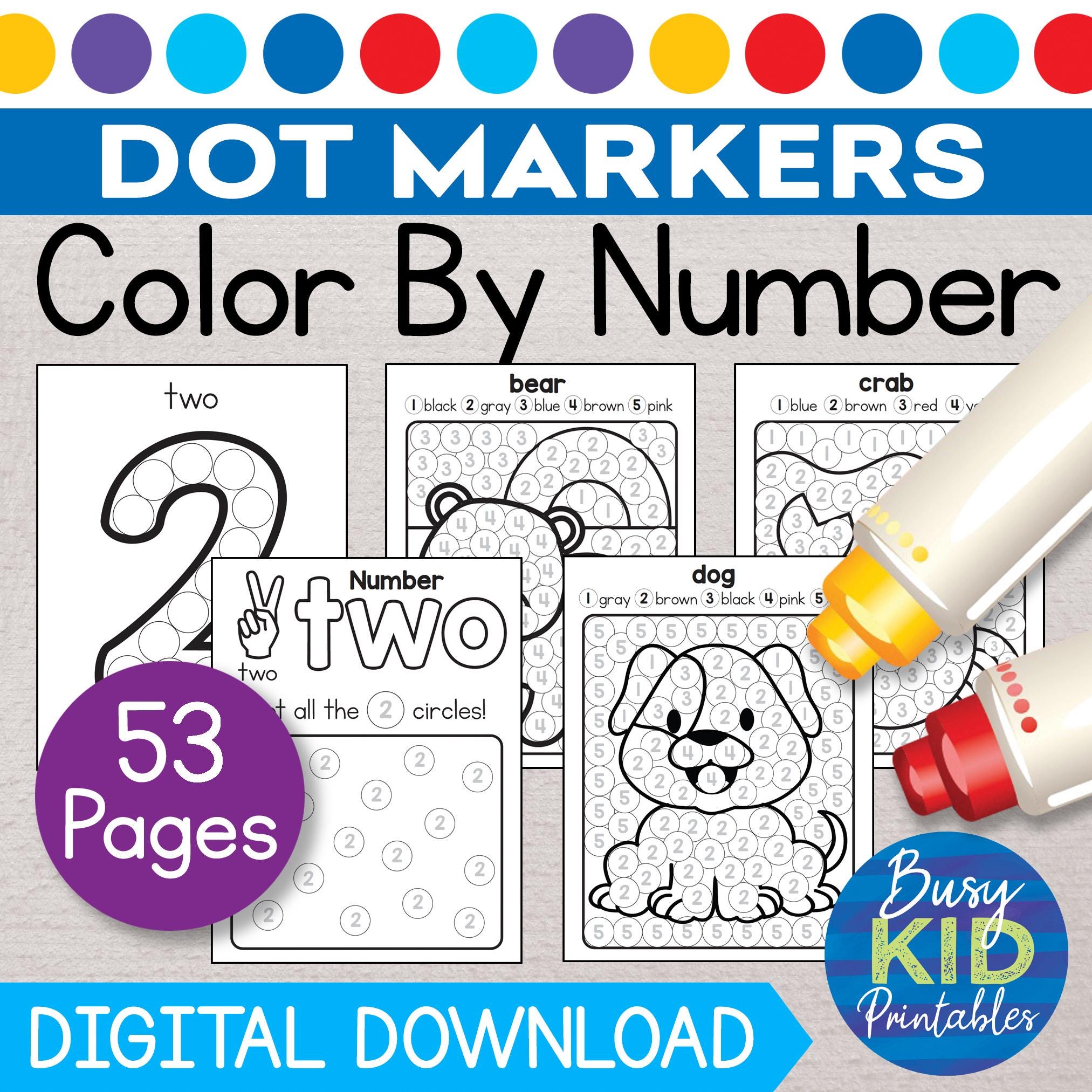 Color by Number Dot Marker Printable - Number Learning Dab a Dot ...