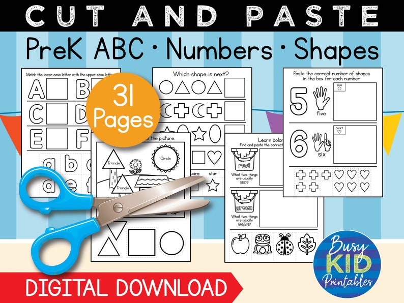 Prek Scissor Skills Printable Cut and Paste Activity Pages - Etsy