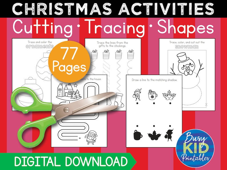 Christmas Preschooler Printable Tracing Cutting Shapes Lines Holiday ...