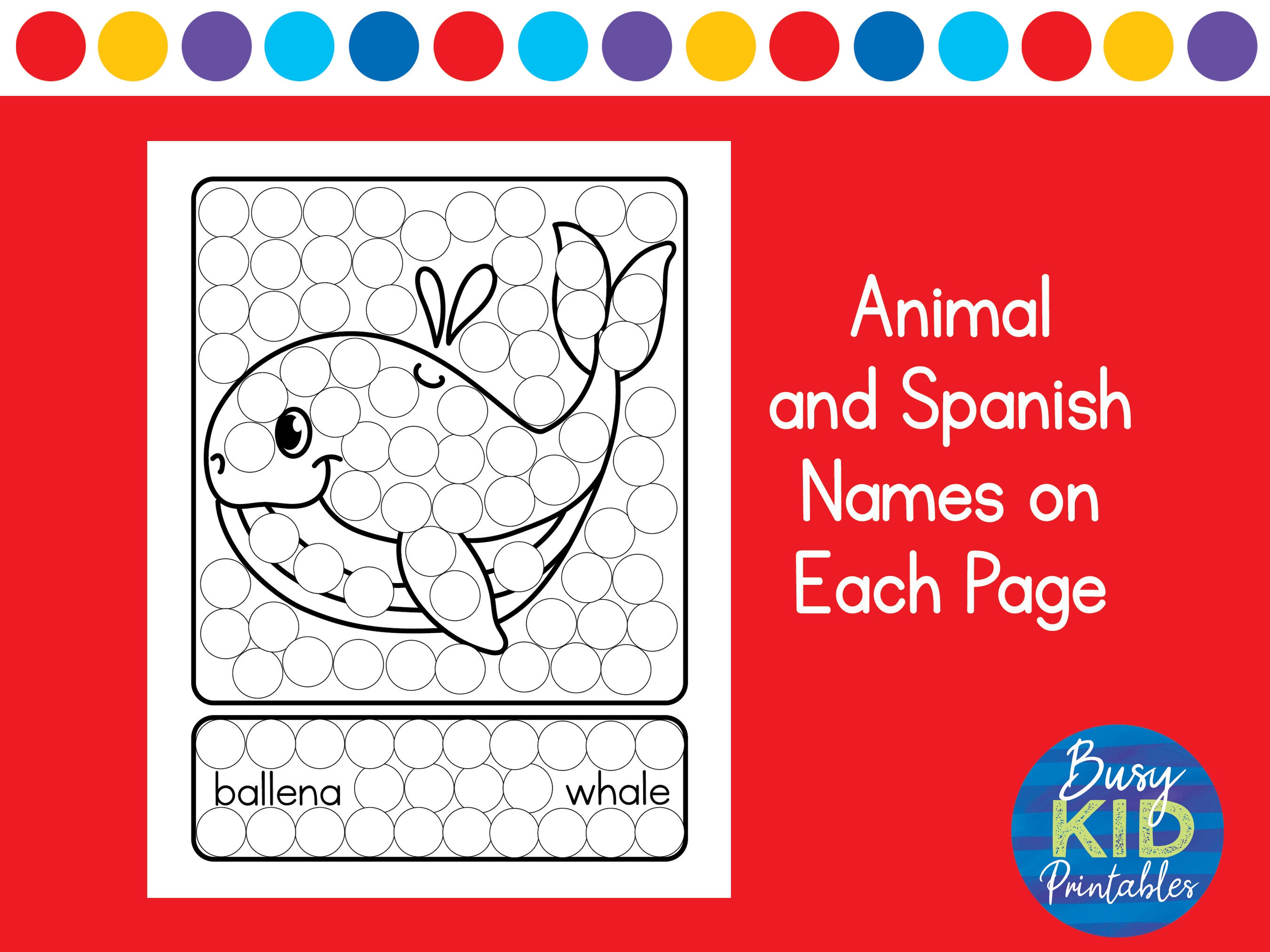 Spanish Animal Words Dot Marker Printable - Cute Dab a Dot Español ...