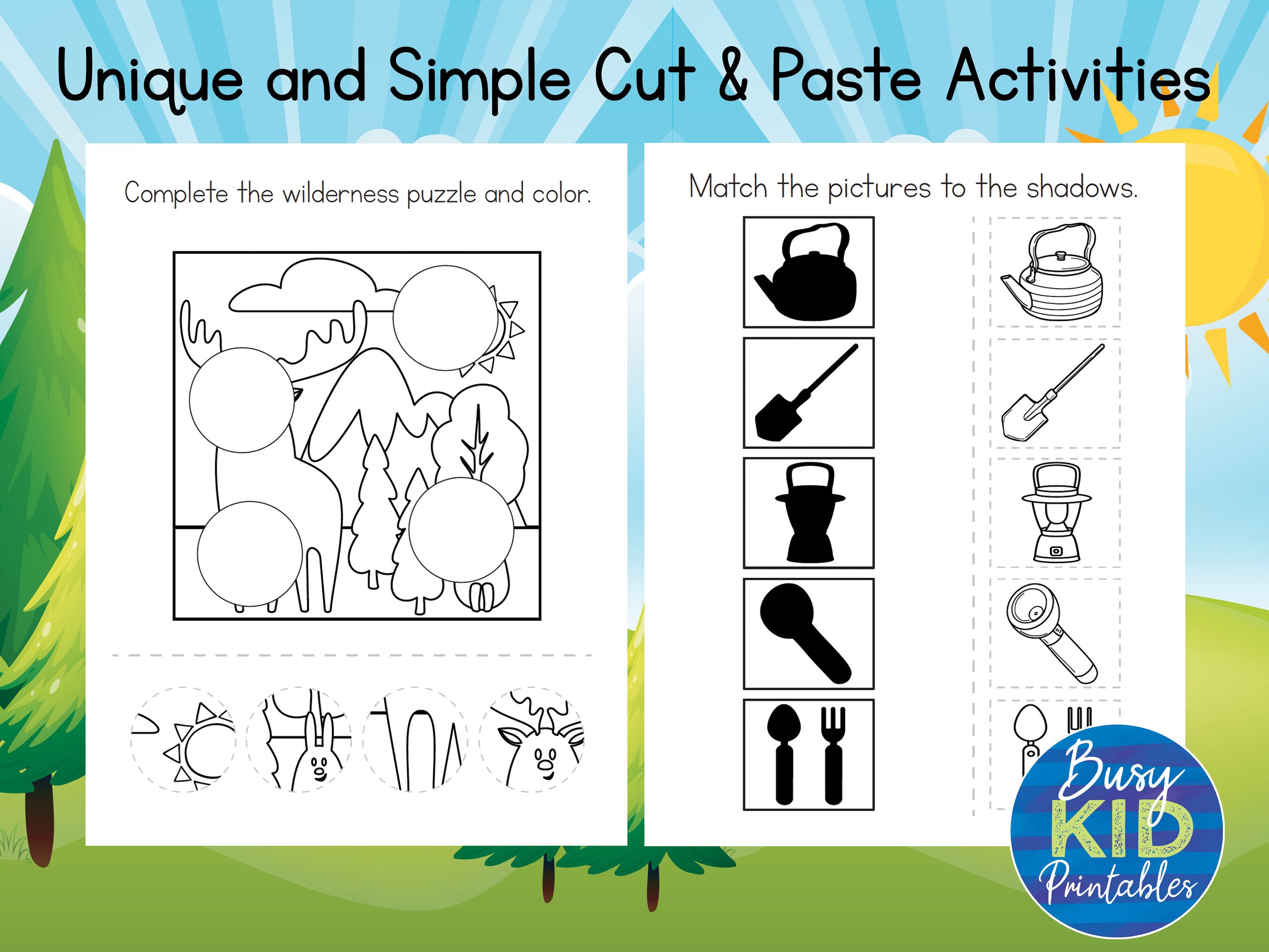 Camping Fun Scissor Skills Printable - Cute Cut and Paste Activity ...