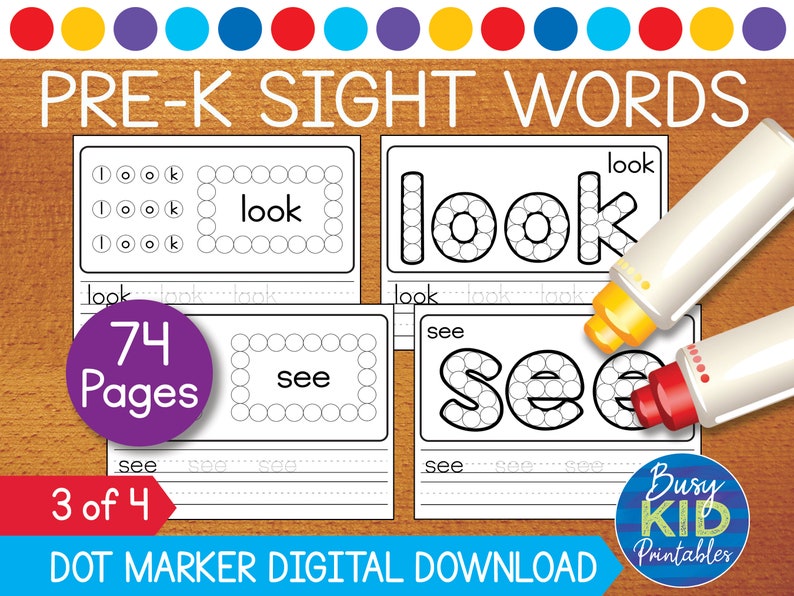 Preschool Skills Dot Marker Printable Prek Essential Sight - Etsy
