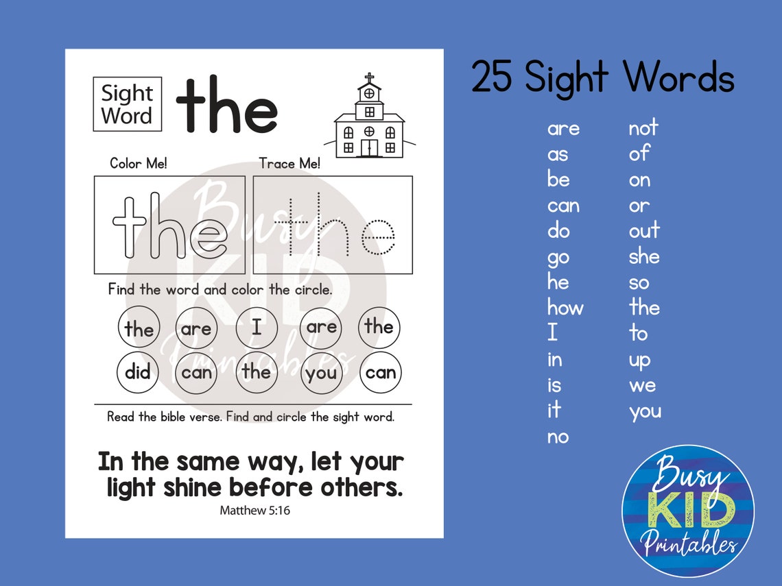 Bible Preschooler Printable - Sight Words - Christian Activity Pages ...