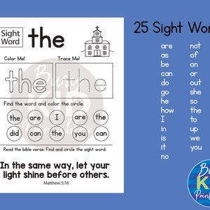 Bible Preschooler Printable - Sight Words - Christian Activity Pages ...