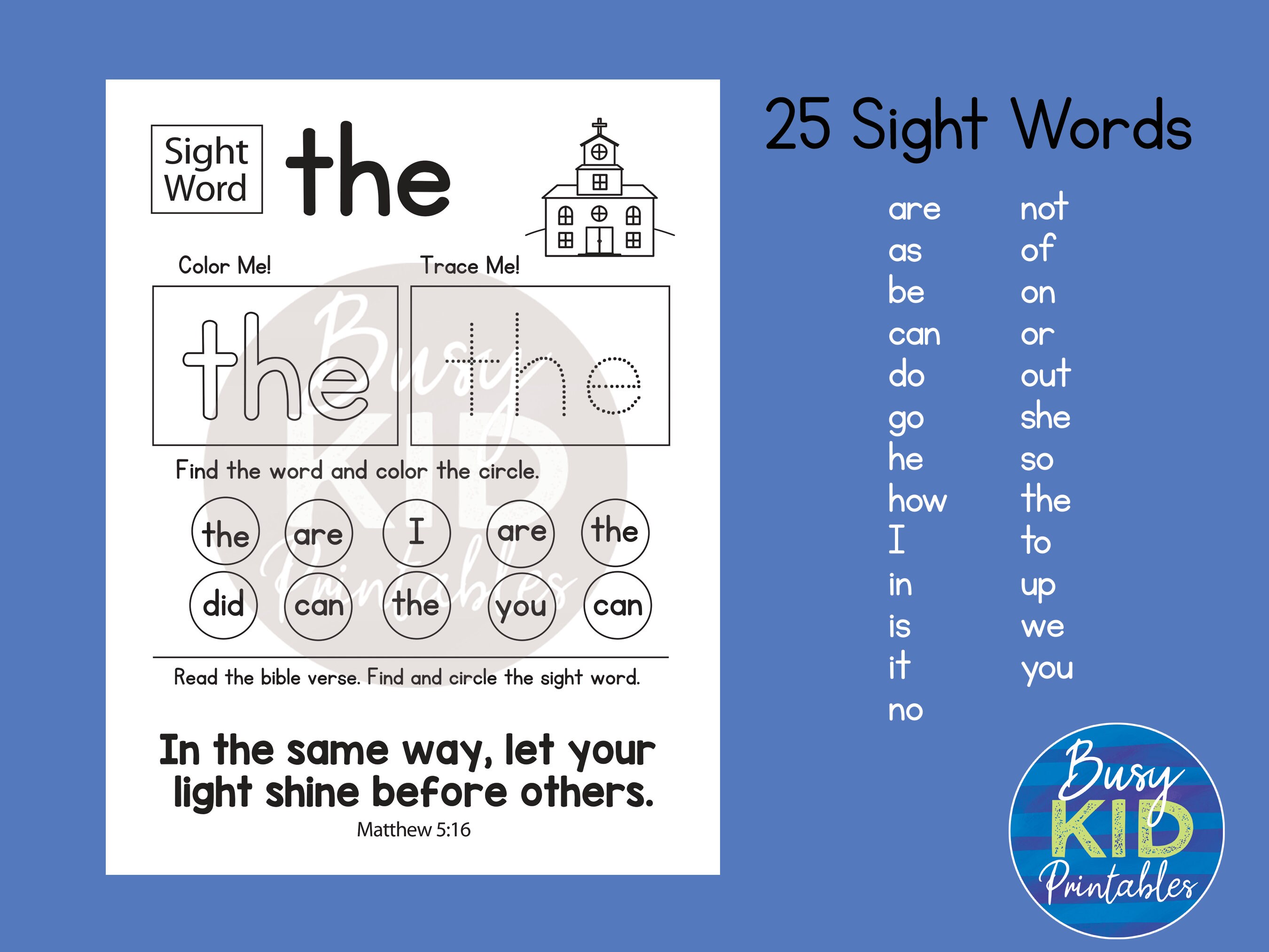 Bible Preschooler Printable - Sight Words - Christian Activity Pages ...
