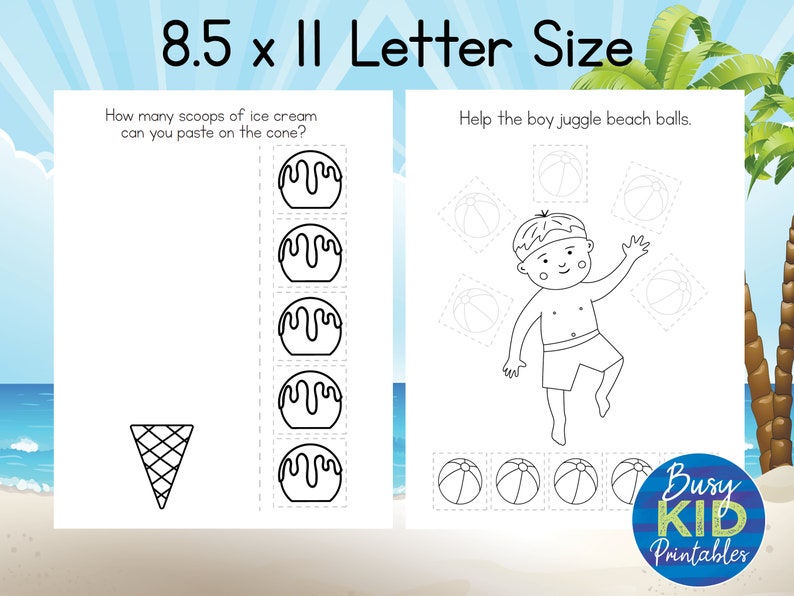 Beach Fun Scissor Skills Printable - Summer Cut and Paste Activity ...