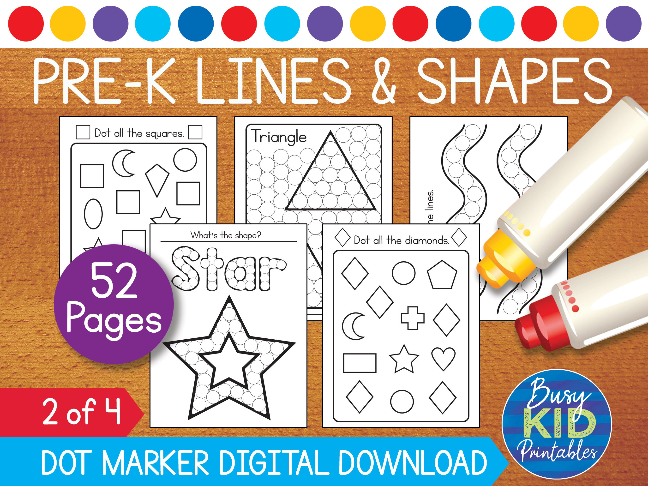 Preschool Skills Dot Marker Printable Learning Lines and Simple Shapes ...