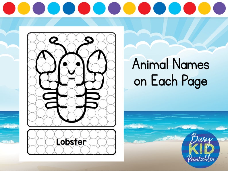 Sea Animal Dot Marker Printable Cute Dab a Dot Ocean Life Coloring ...