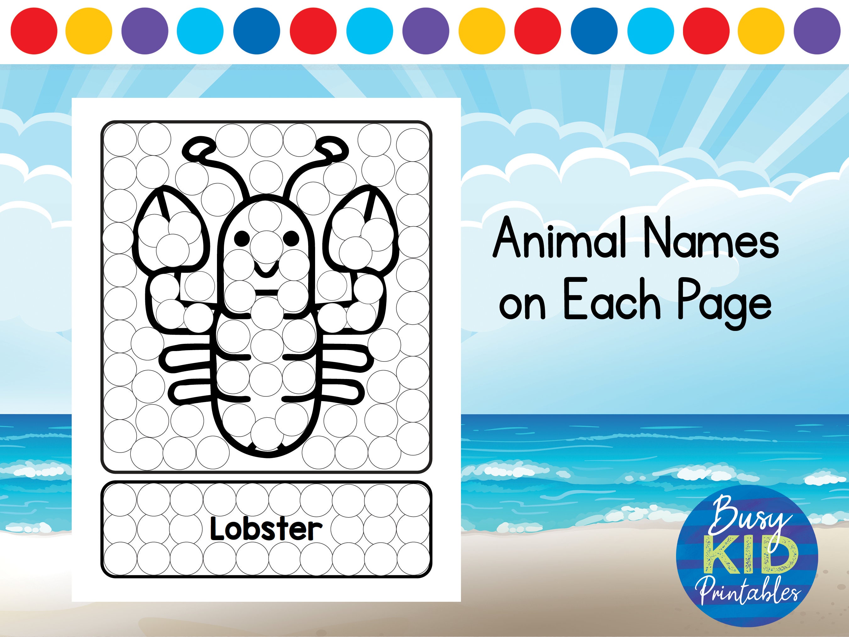 Sea Animal Dot Marker Printable Cute Dab a Dot Ocean Life Coloring ...