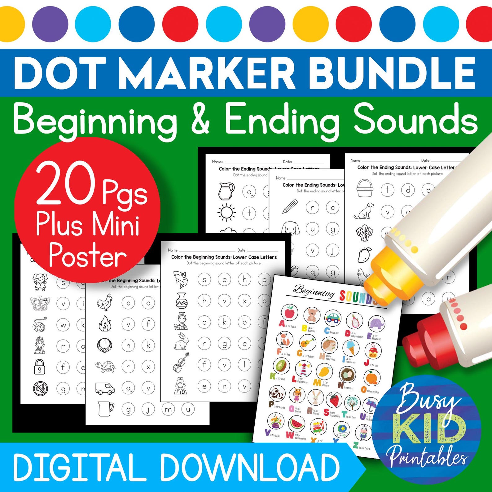 Dot Marker Printable - Dab a Dot Beginning and Ending Sounds Worksheets ...