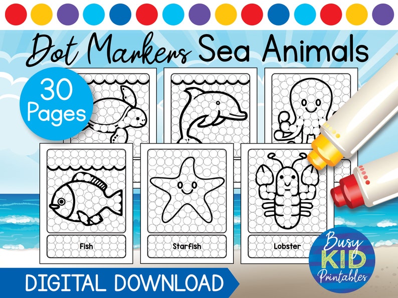 Sea Animal Dot Marker Printable Cute Dab a Dot Ocean Life Coloring ...