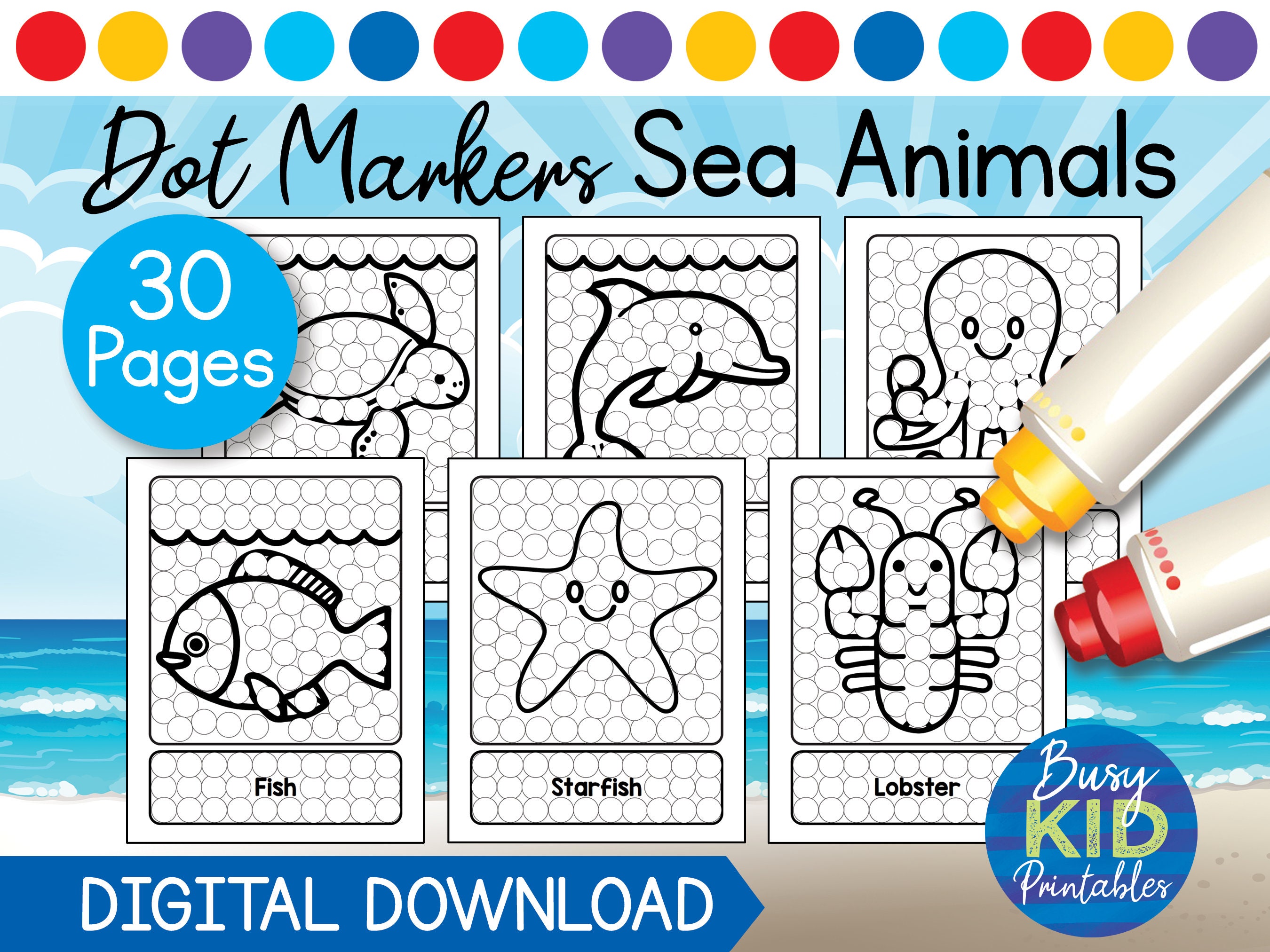 Sea Animal Dot Marker Printable Cute Dab a Dot Ocean Life Coloring ...