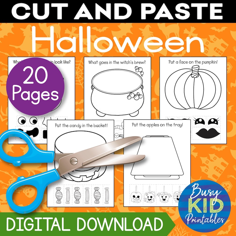 Halloween Scissor Skills Printable - Cute Cut and Paste Activity Pages ...