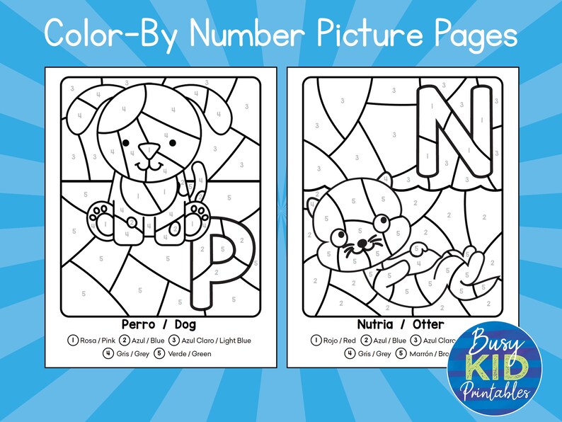 Spanish Words Kindergarten Printable - Color by Number - Español ...