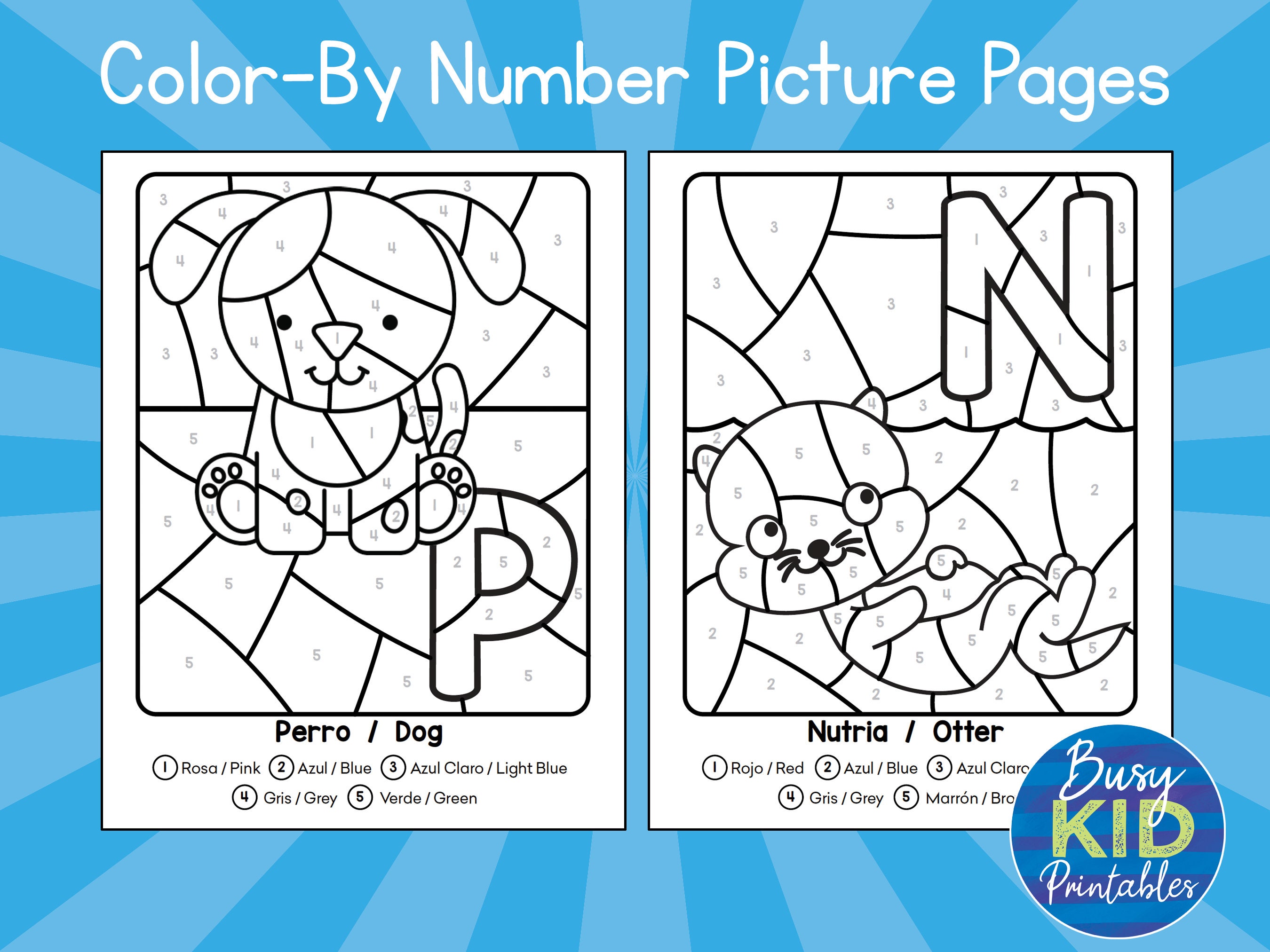 Spanish Words Kindergarten Printable - Color by Number - Español ...