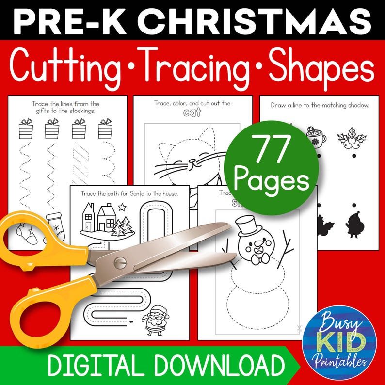 Christmas Preschooler Printable - Tracing Cutting Shapes Lines ...