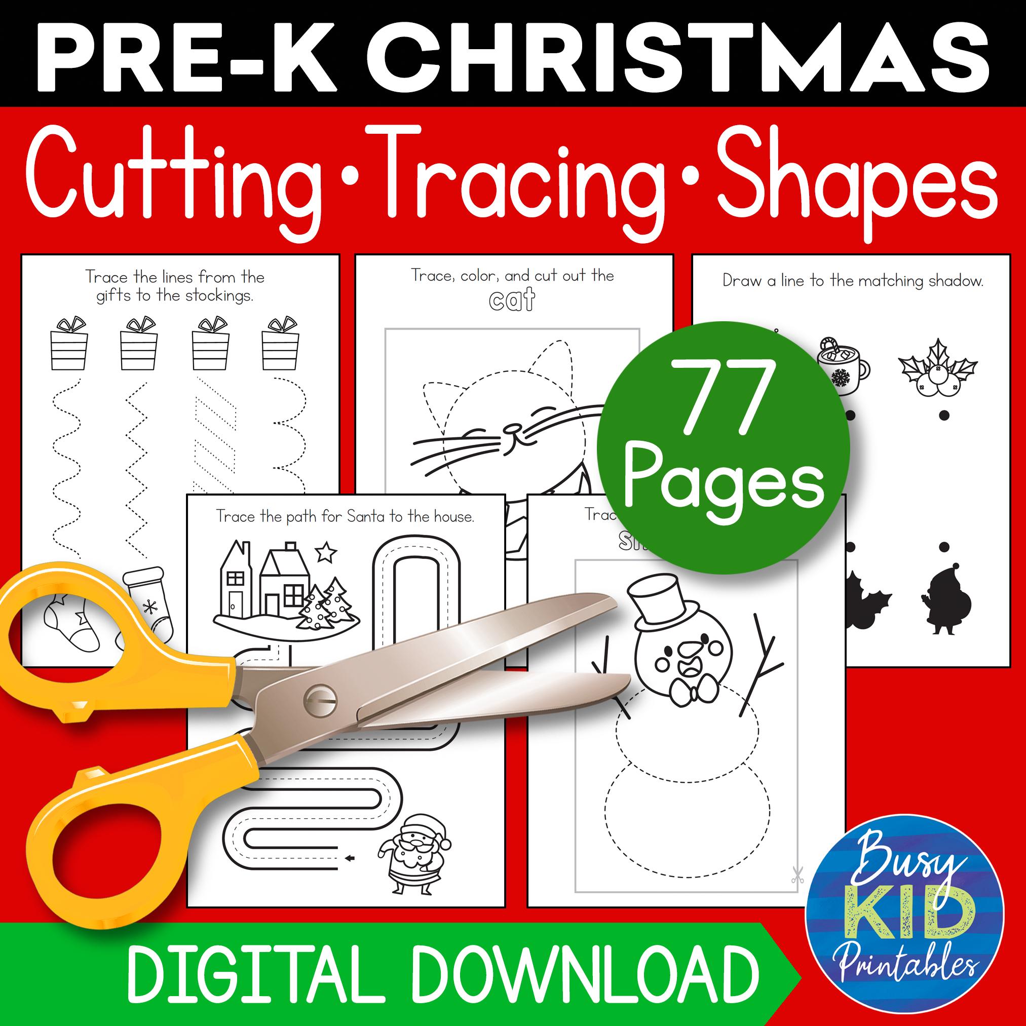 Christmas Preschooler Printable - Tracing Cutting Shapes Lines ...