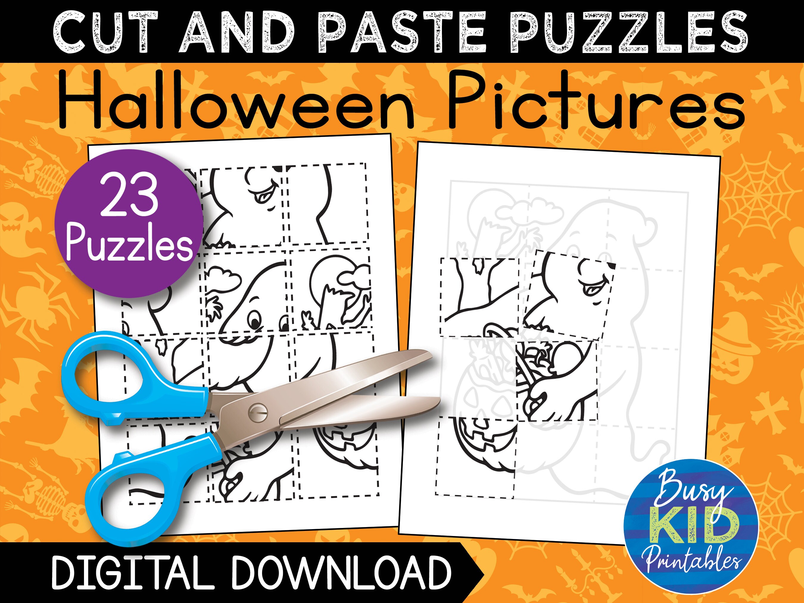 Halloween Printable Puzzles Fun Cut and Paste Activity Pages for ...