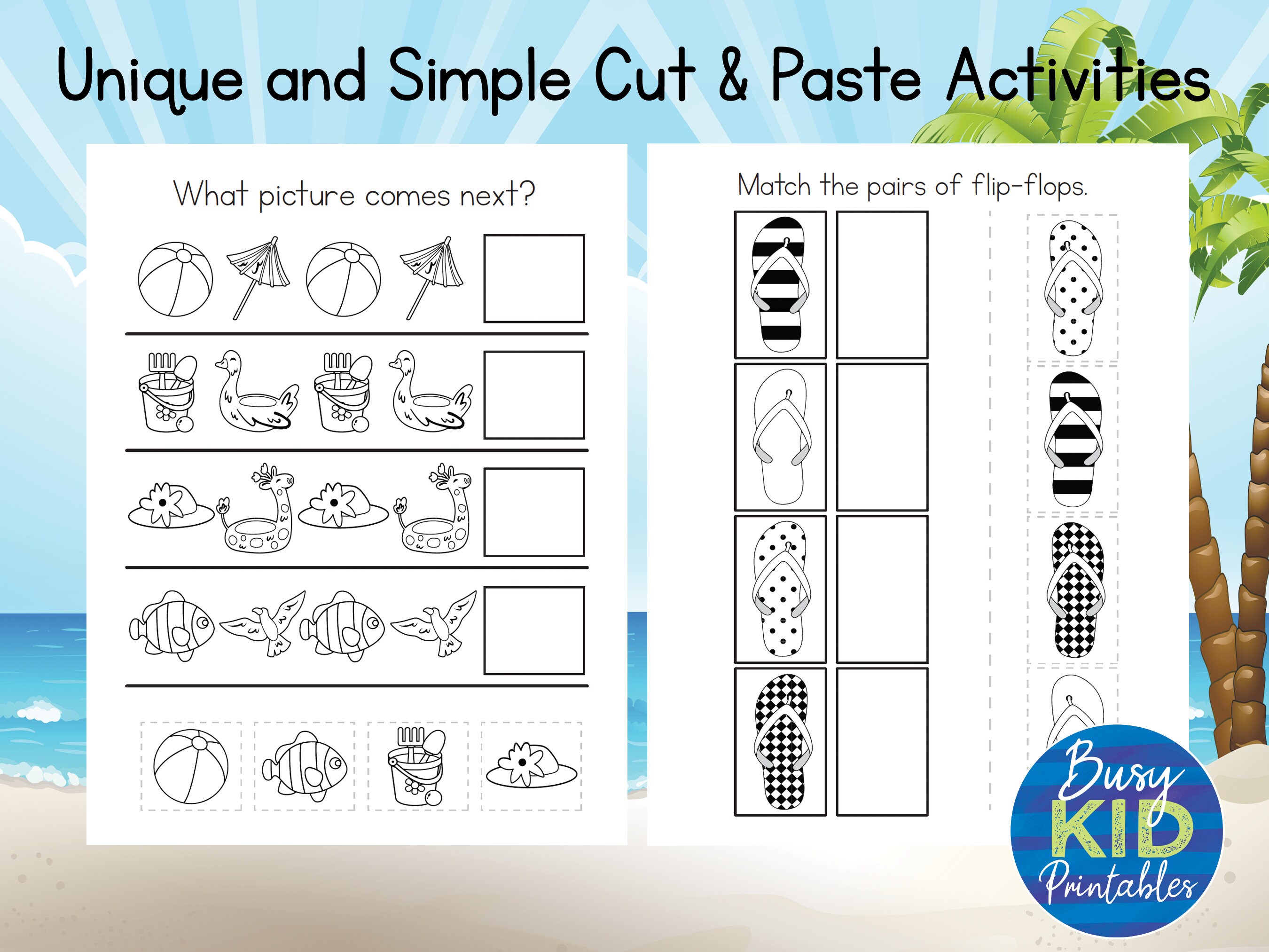 Beach Fun Scissor Skills Printable - Summer Cut and Paste Activity ...