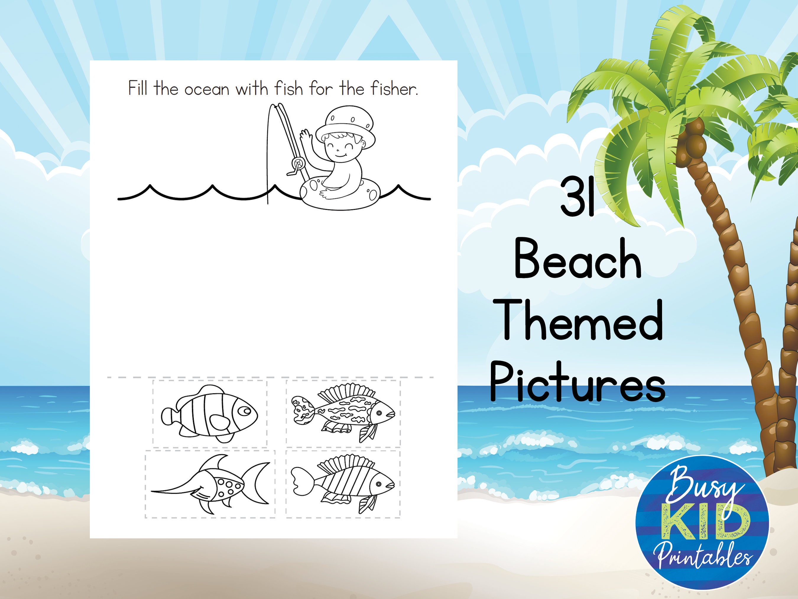 Beach Fun Scissor Skills Printable - Summer Cut and Paste Activity ...