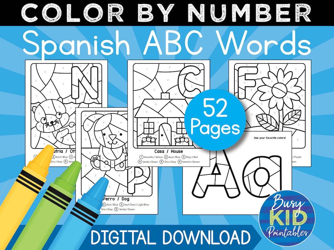 Spanish Words Kindergarten Printable Color by Number Español Coloring ...