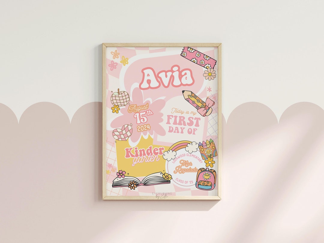 Retro Back to School Sign, Girl First Day of School Sign Editable ...