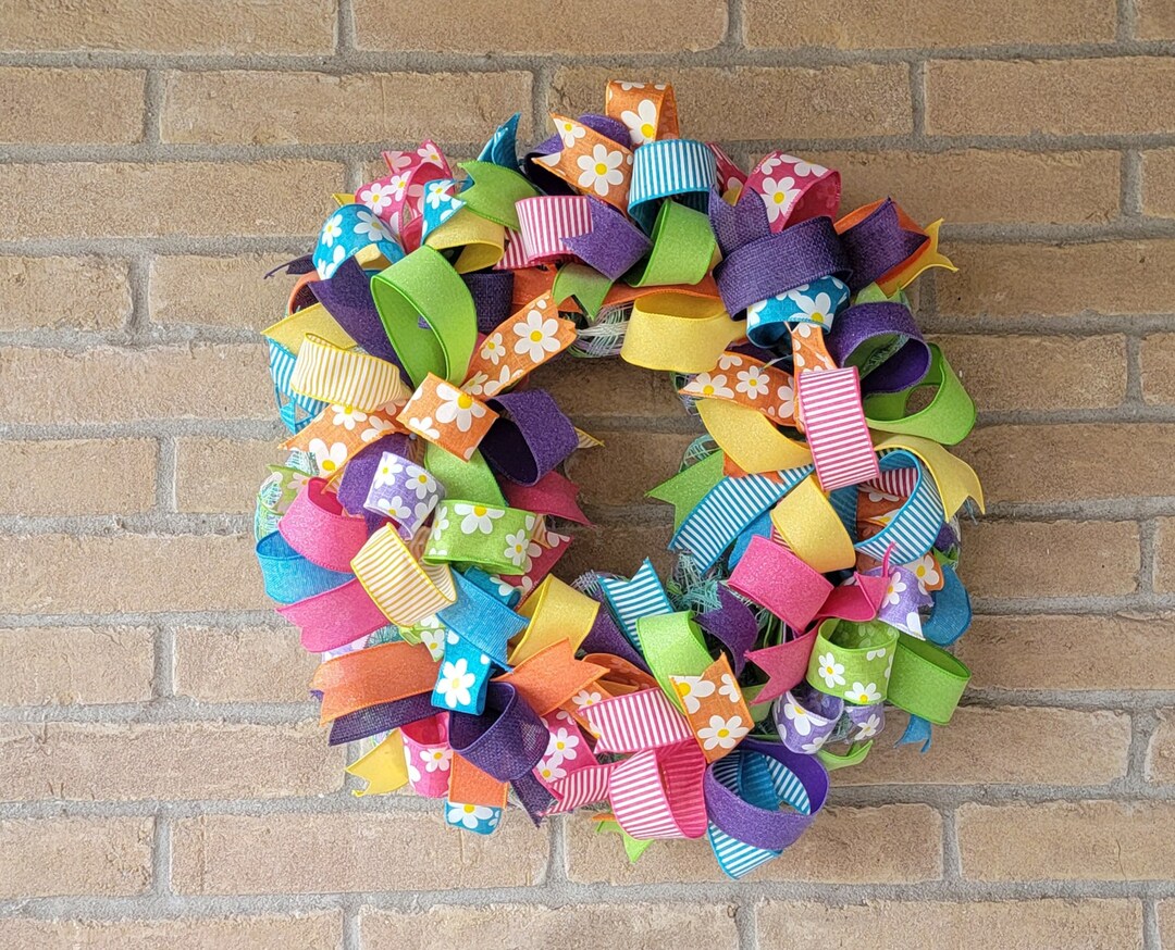 Spring Colorful Ribbon Wreath, Front Door Wreath, Ribbon Wreath - Etsy