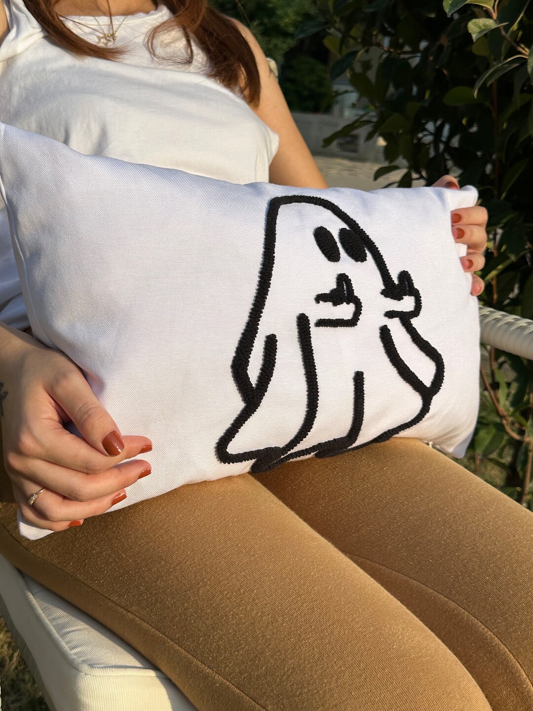 Spooky Punch Needle Ghost Pillow, Ghost Tufted Pillow, Cute ...