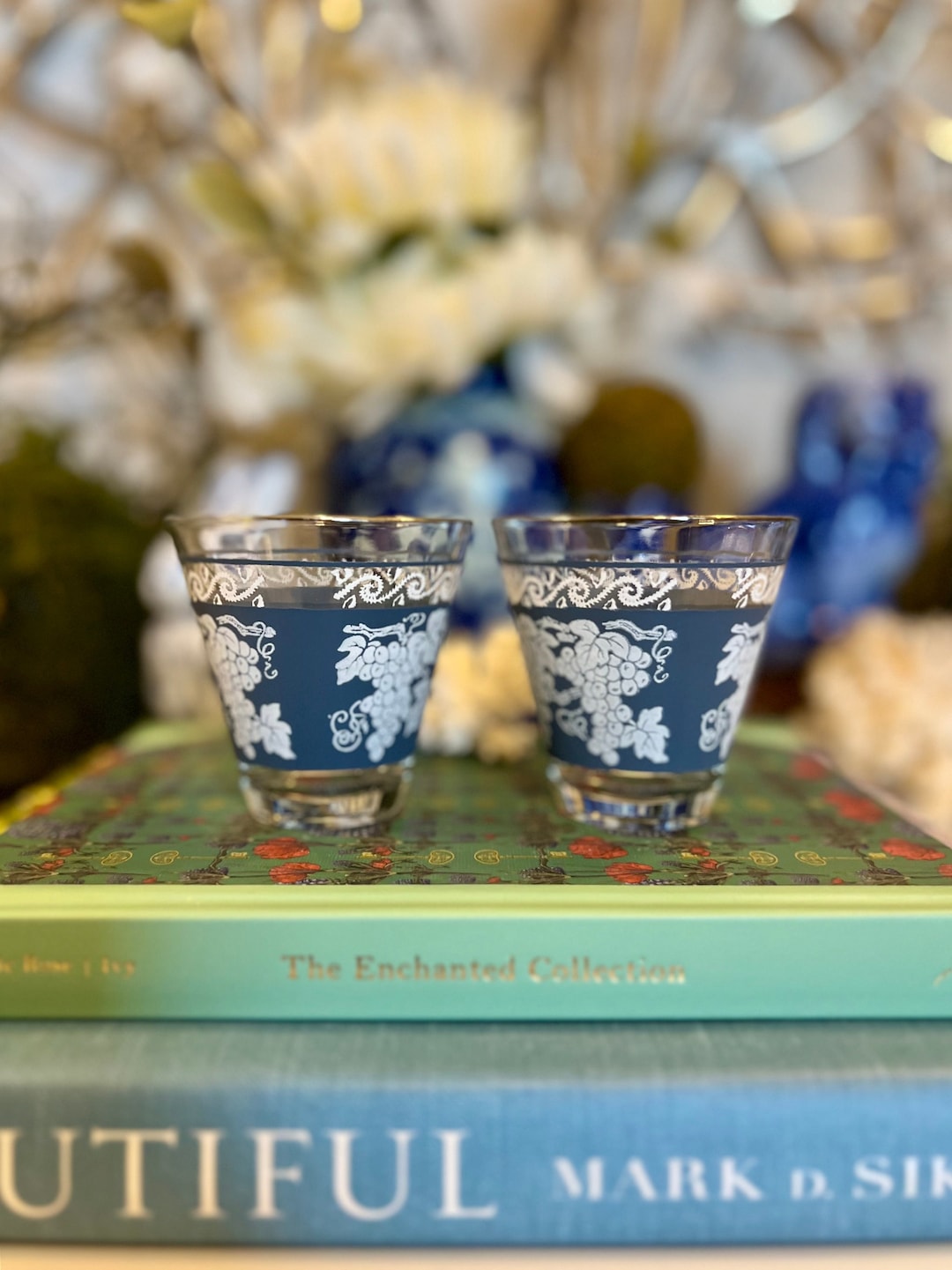 CLEARANCE: 1960's Hazel Atlas Blue and White Grapes Cocktail Glasses ...