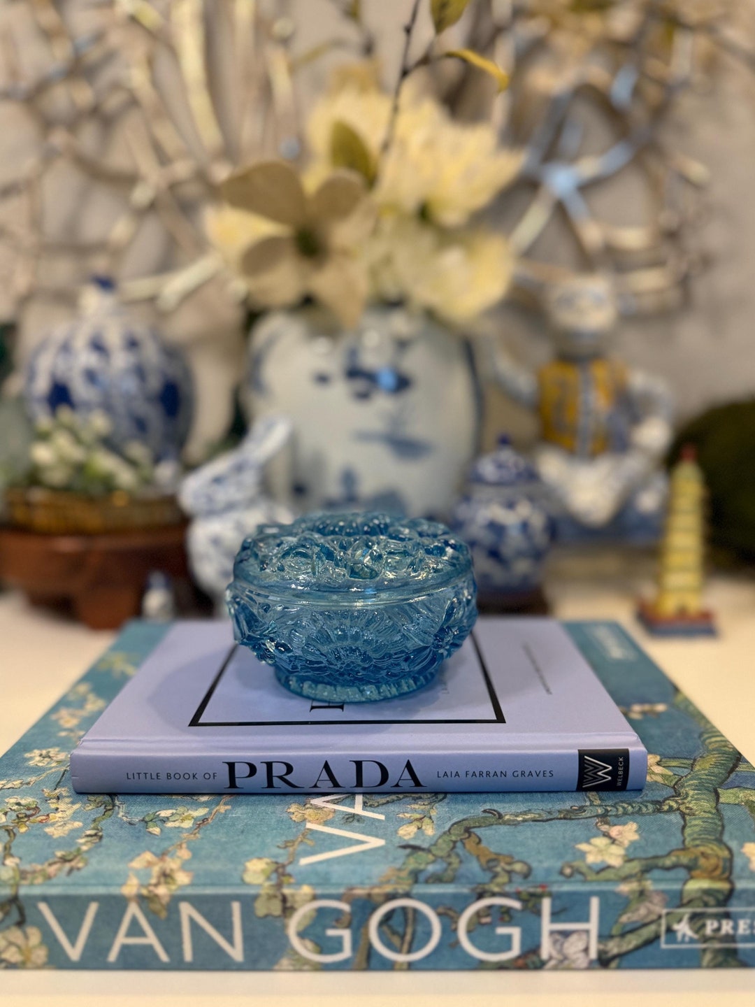 Fenton Blue Glass Candy Powder Lidded Trinket Dish - Etsy