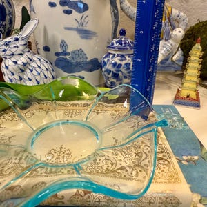 Aqua Blue Glass Koi Fish Handle Ruffled Candy Dish - Etsy