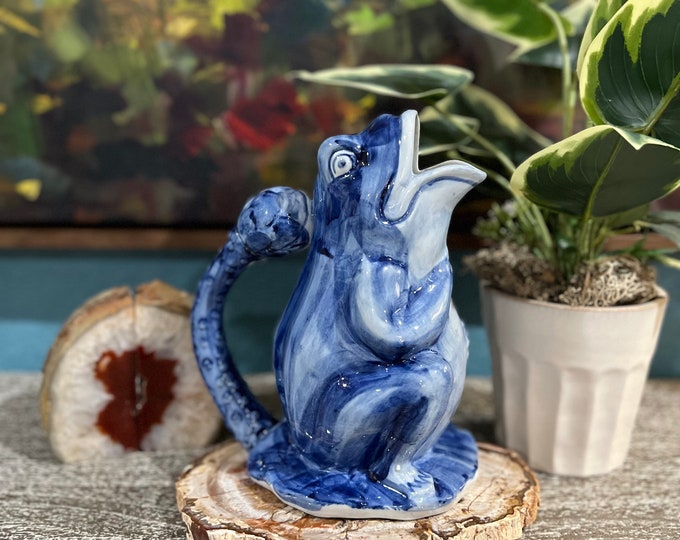 Vintage Blue Ceramic Frog Pitcher by the SPI - Etsy