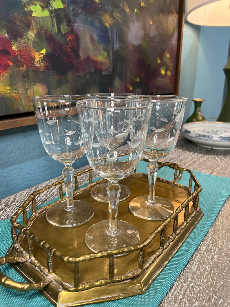Libbey Windswept Wine Glasses / Water Goblets Vintage Set - Etsy