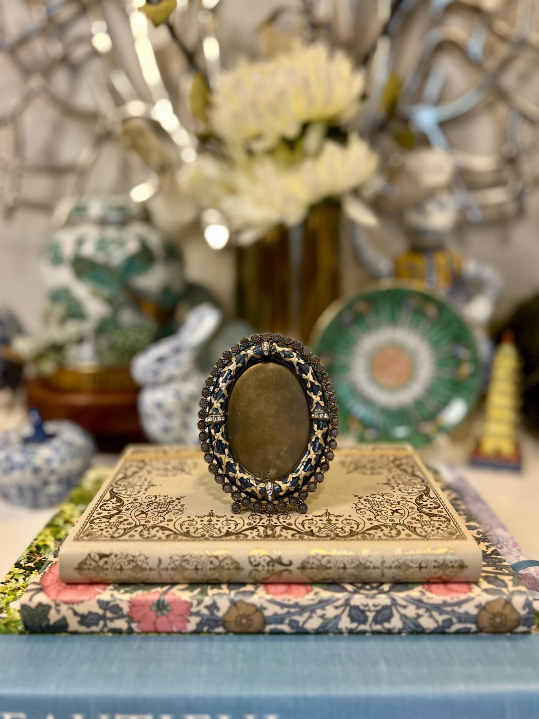 Jay Strongwater Small Oval Picture Frame With Swarovski Crystals - Etsy