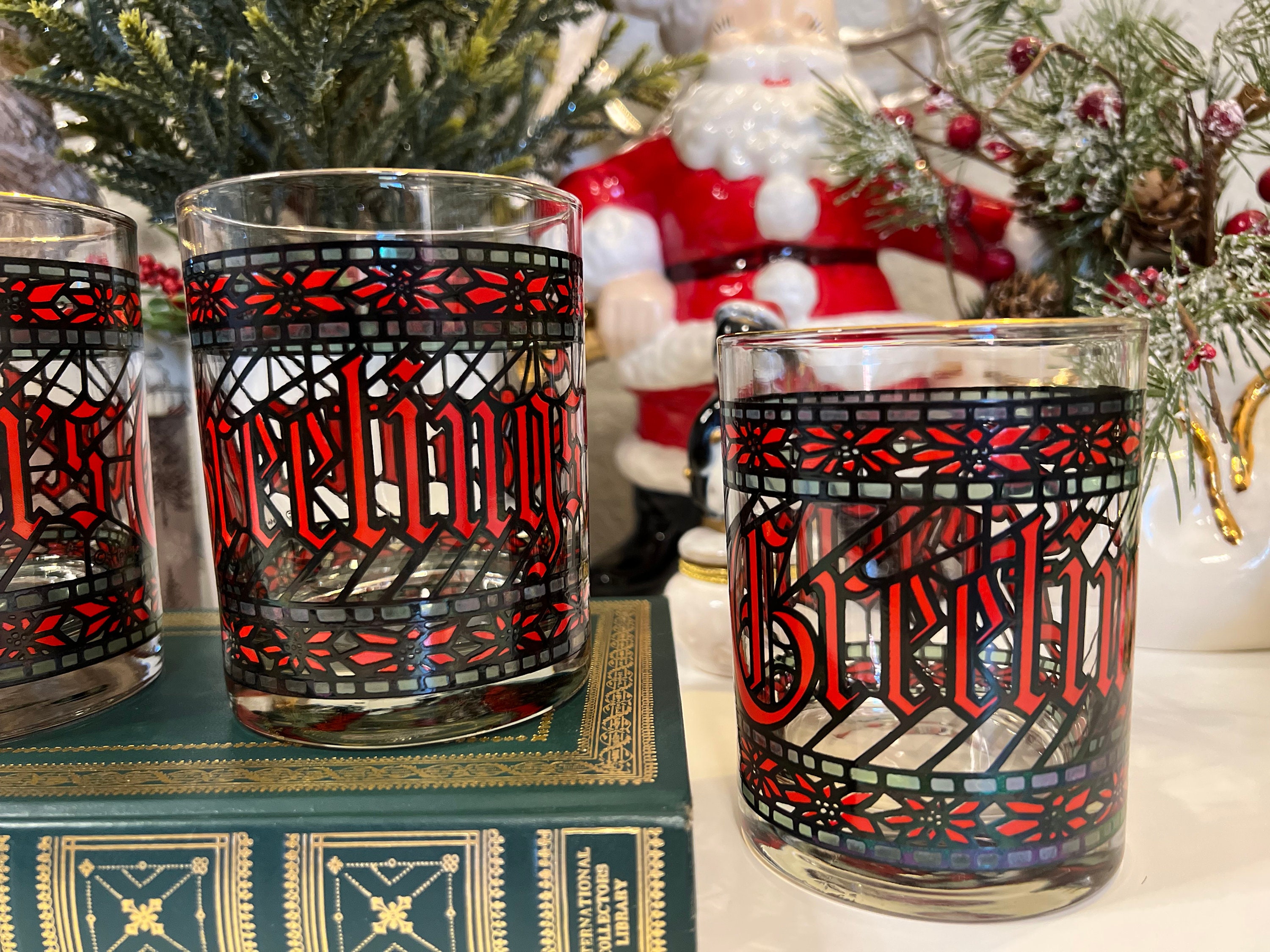 Vintage Houze Red and Blue Stained Glass Season's - Etsy