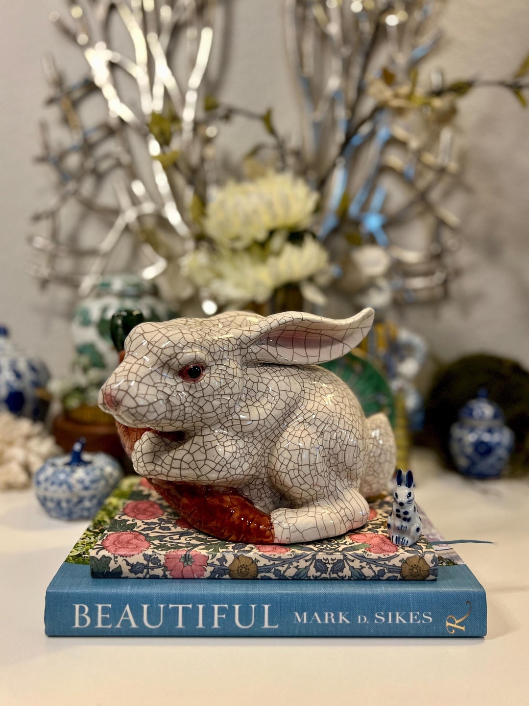 Ceramic Crackle Rabbit With Carrot Figurine - Etsy