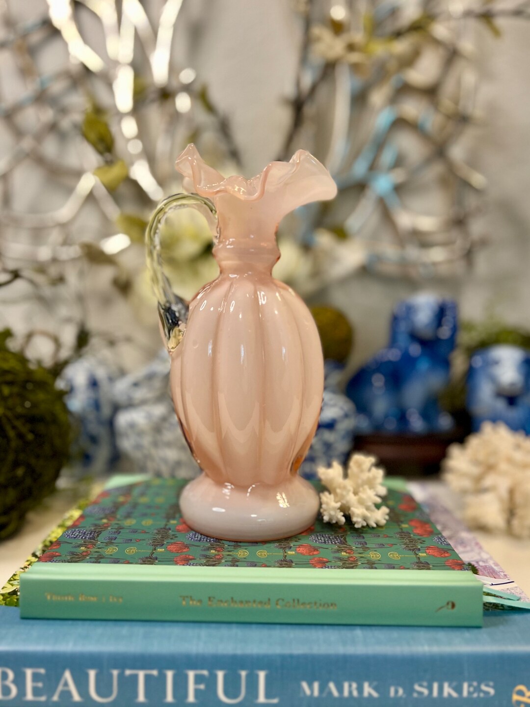 Fenton Rose Overlay Melon Glass Pitcher / Vase - Etsy