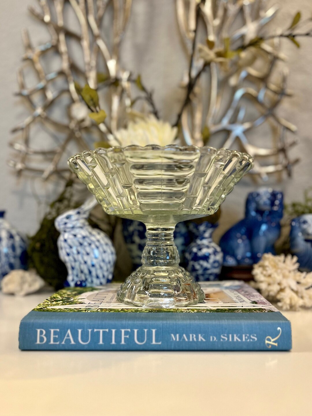 Jeannette Glass Starlight Clear Louisa Pattern Pedestal Compote Dish - Etsy