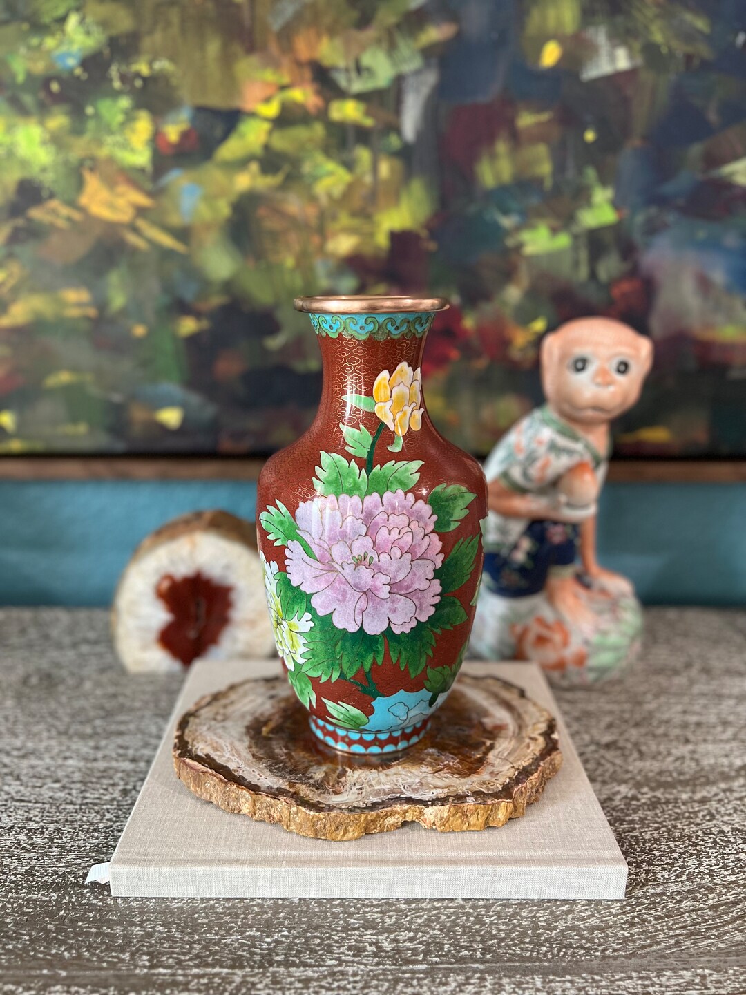 Vintage Large Rust Colored Cloisonne Vase With Floral Design - Etsy