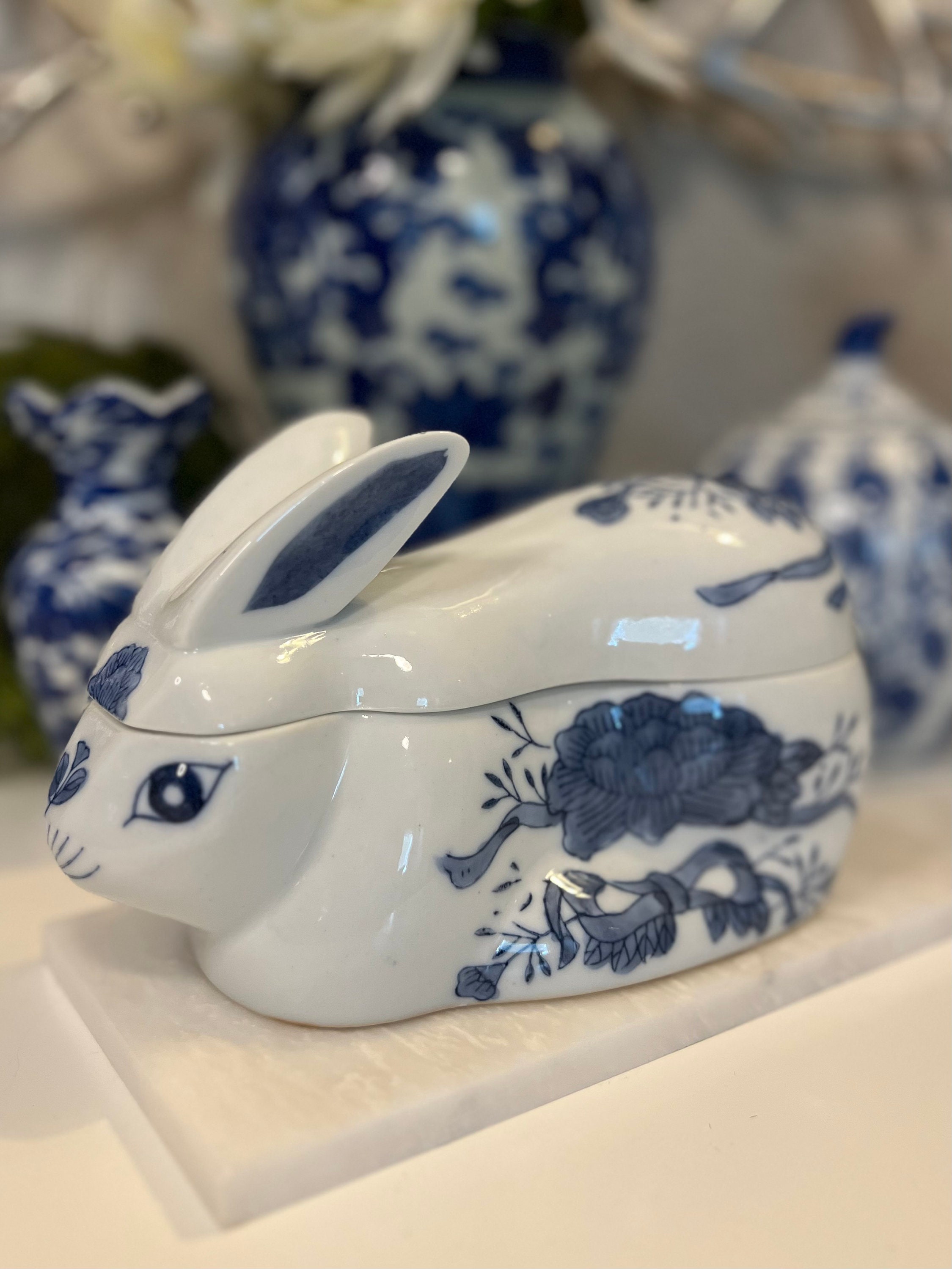 Vintage Blue and White Rabbit Lidded Trinket Dish - Etsy