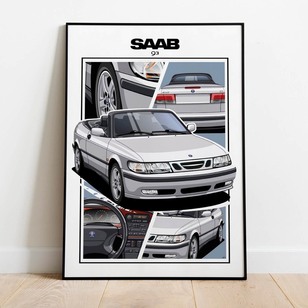 SAAB 93 OG Cabrio Convertible Silver Saab Poster Wall Art Kids Man Gift ...