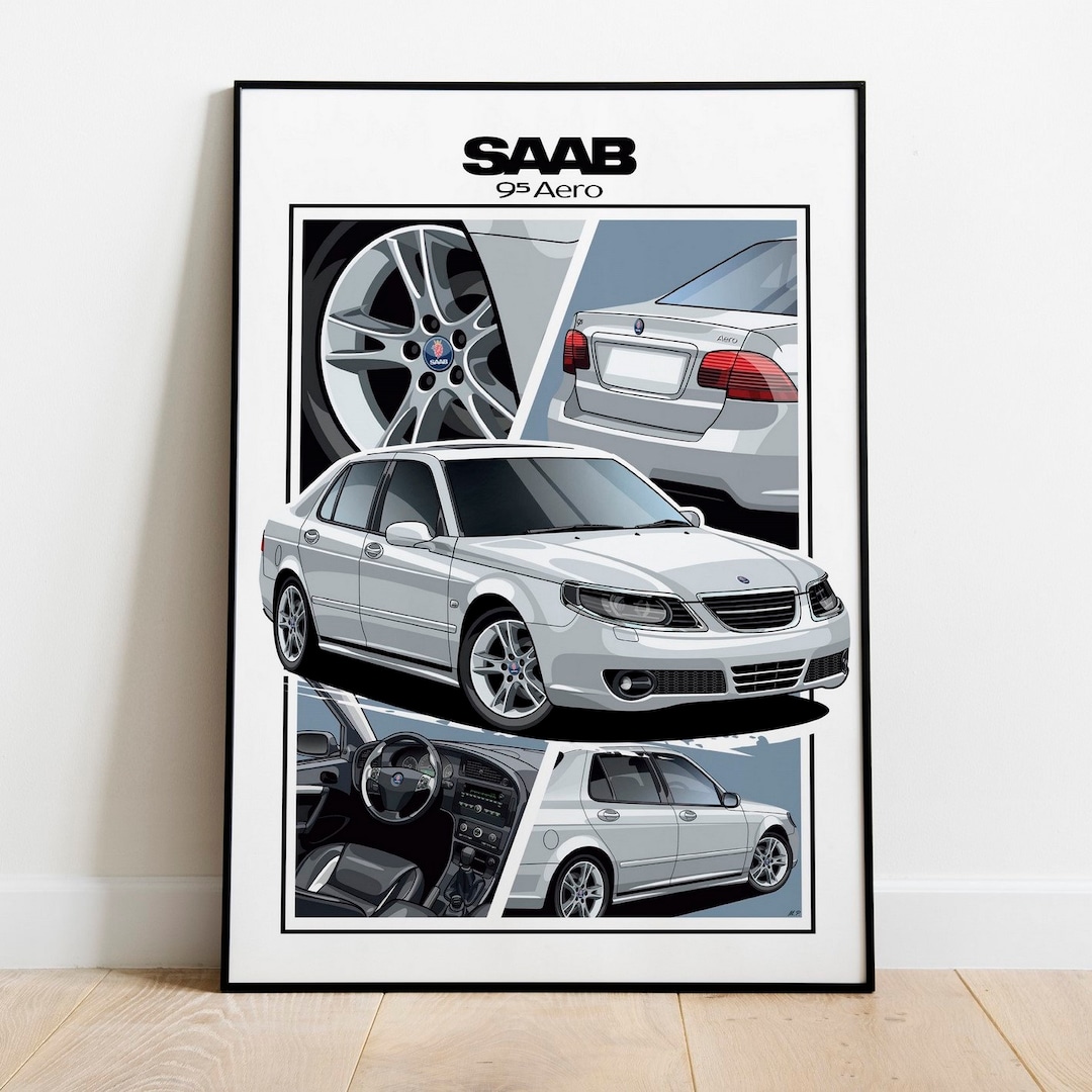 Saab 95 Aero Sedan Car Wall Poster Silver Saab Poster Wall Art Kids Man ...
