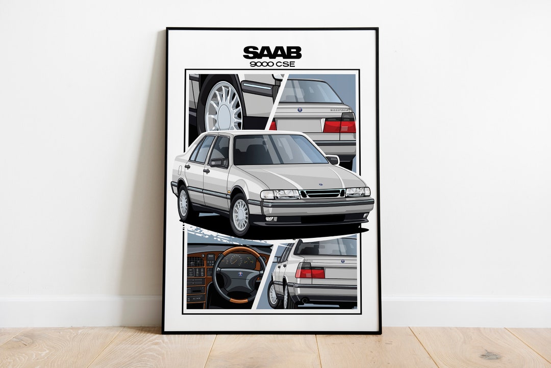 SAAB 9000 CSE Poster Saab Car Grey Beige Wall Poster Red Classic ...