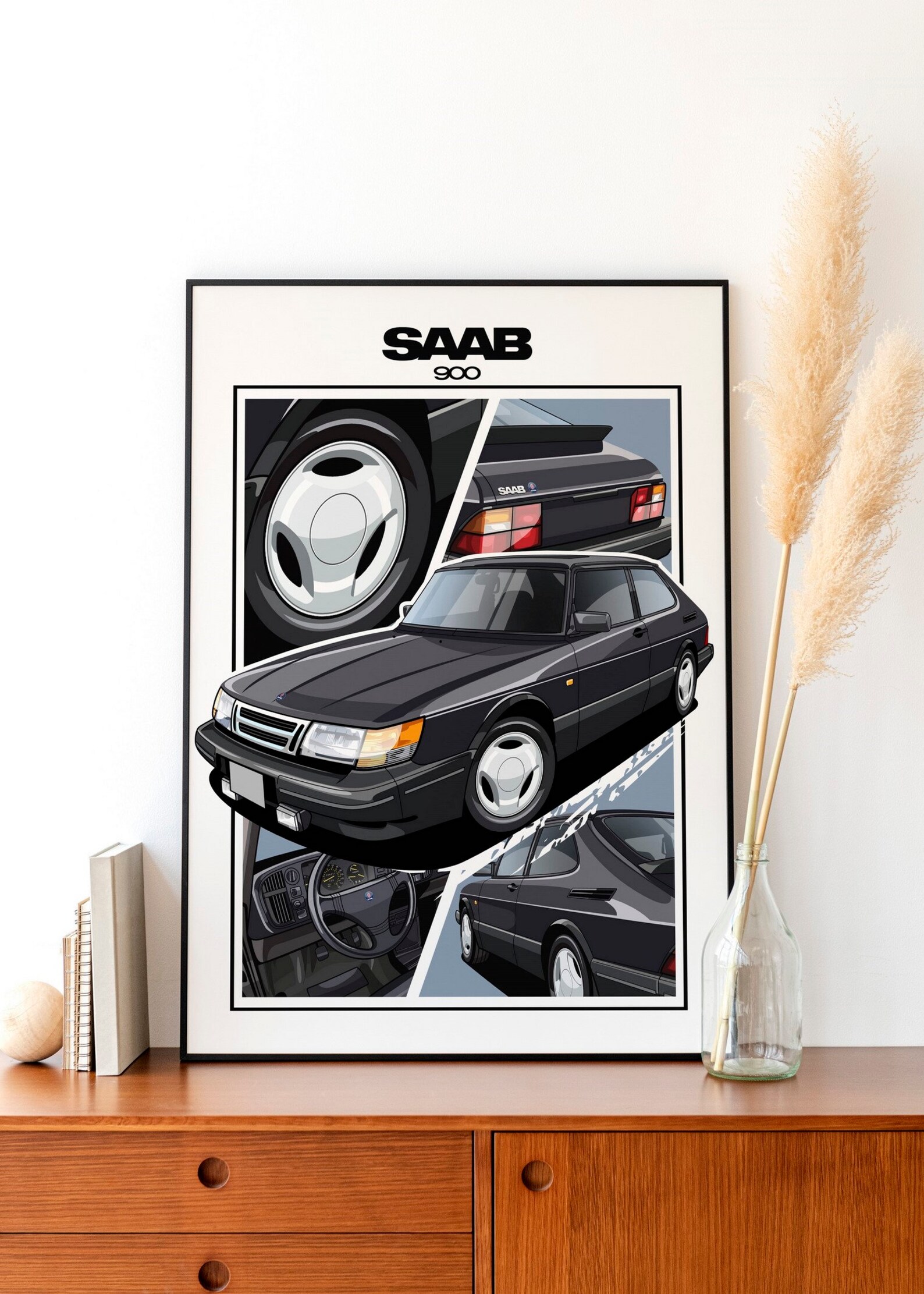 Saab 900 Poster Car Wall Poster Black Saab Poster Wall Art - Etsy